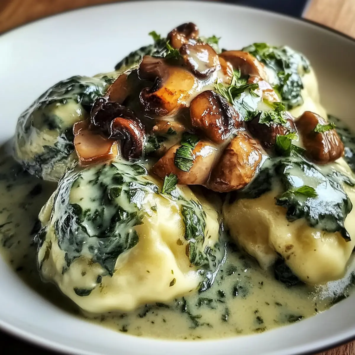 Spinatkndel Mit Pilzsauce